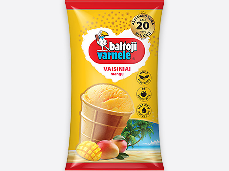 FoodNet - Mangų vaisiniai ledai BALTOJI VARNELĖ, 120ml x 40 vnt.